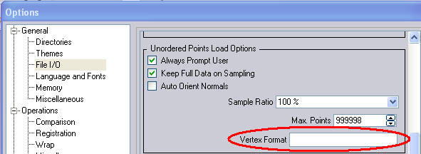 How can I change the vertex import format for points from an ASCII text file